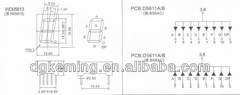 low current kem-5611-bb blue 0.56" seven 7 segment led display one ...
