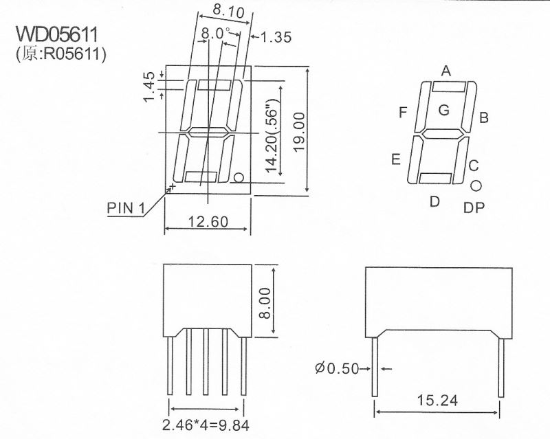 low current kem-5611-bb blue 0.56" seven 7 segment led display one ...