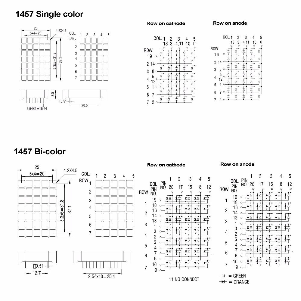 square dot panel led array display 7x5 led matrix display