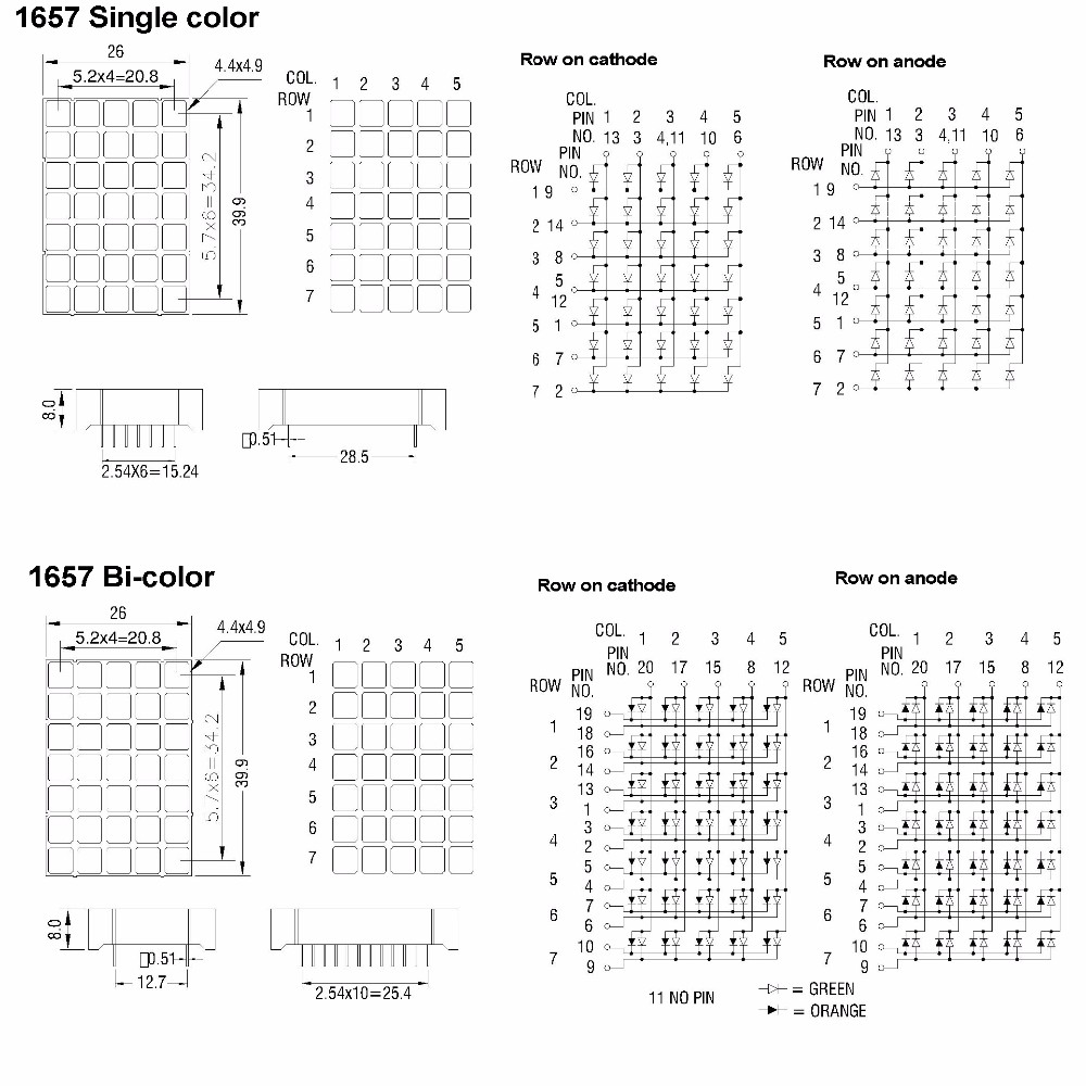 Electronics square dot matrix 11x7 and 5x7 elevator led matrix display