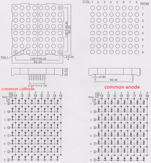 Common cathode 2.3 inch 8x8 red led dot matrix display kem-23088-ASR