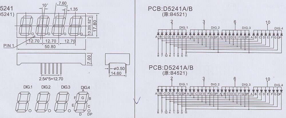 Yellow CC 0.52 inch 7 segment led display 4 digit houkem-5241-AY